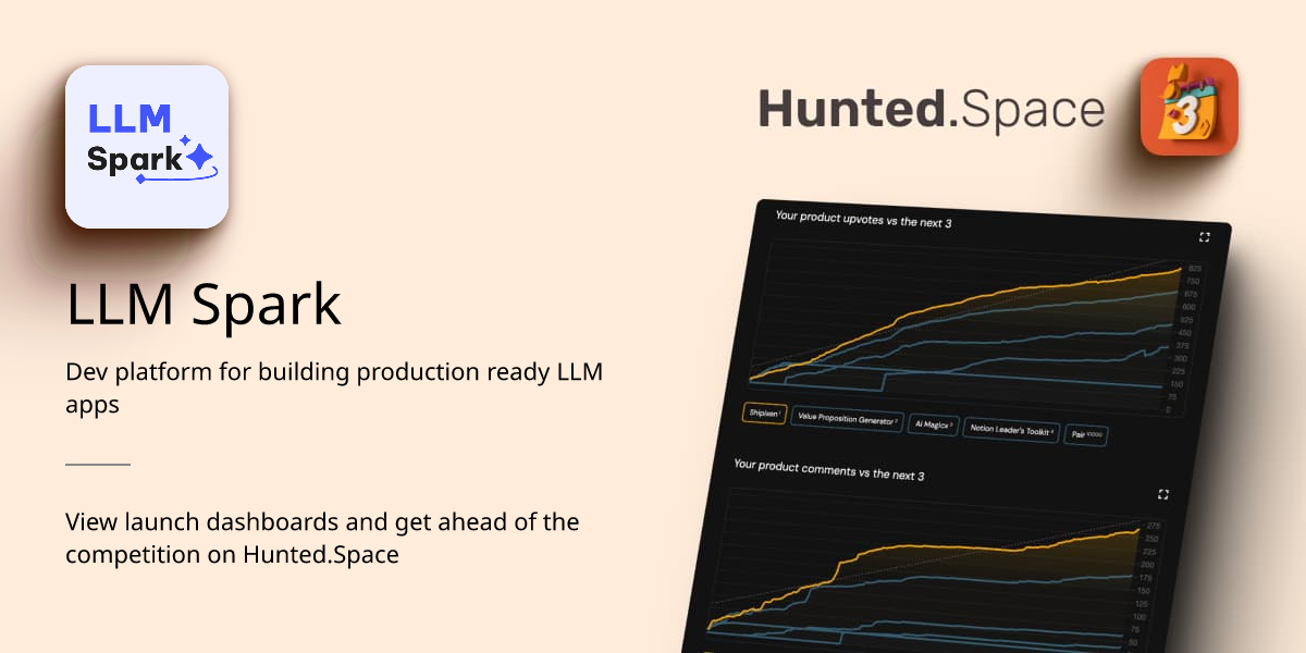 LLM Spark | Product Hunt launch dashboard (297 upvotes | 105 comments)