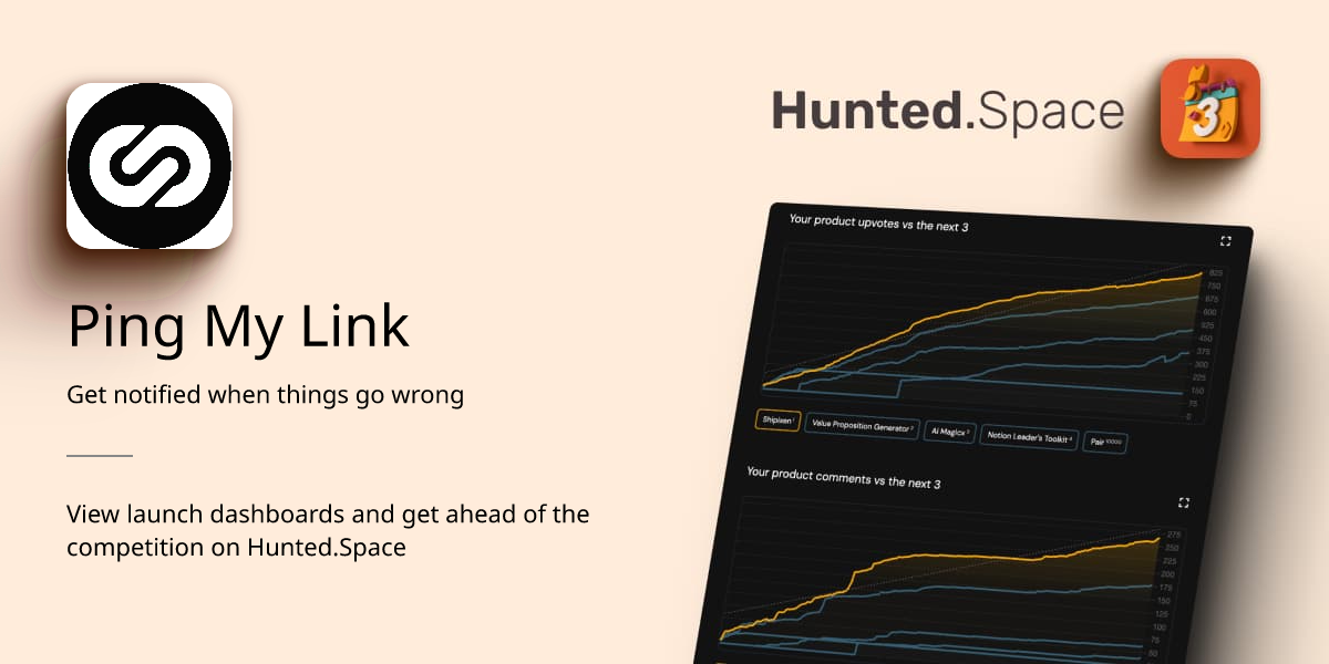 Ping My Link | Product Hunt launch dashboard (104 upvotes | 37 comments)